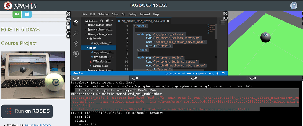 Sphero Project query in ROS basic 5 days - ROS Basics In 5 Days (Python) - The Construct ROS ...
