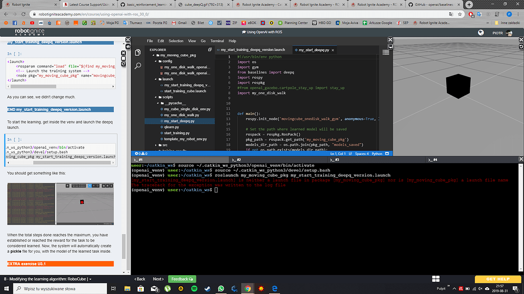 Chapter 8 - Problem with launch file - Using OpenAI With ROS - The Construct ROS Community