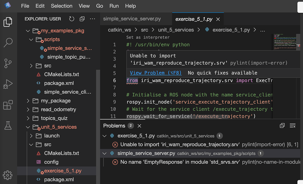 Unable to import the service message python classes (for exercise 5.1 & example 6.1) - ROS ...