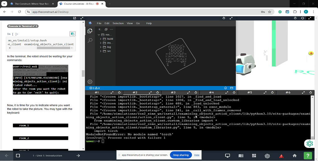 [Bug] Executing in terminal 2 is giving an error - AI Foundations for Robotics - The Construct ...