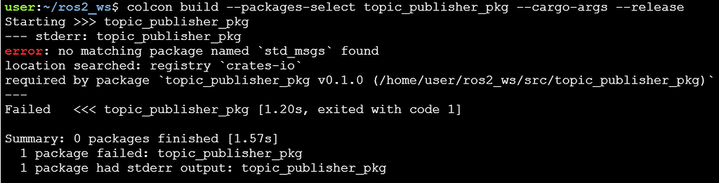 Error No Matching Package Named Std Msgs Found Ros2 Basics In 3 Days Rust The