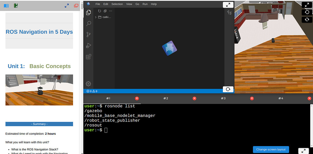 [Help, please] What command did you use to run Gazebo at the beginning? - ROS Navigation In 5 ...