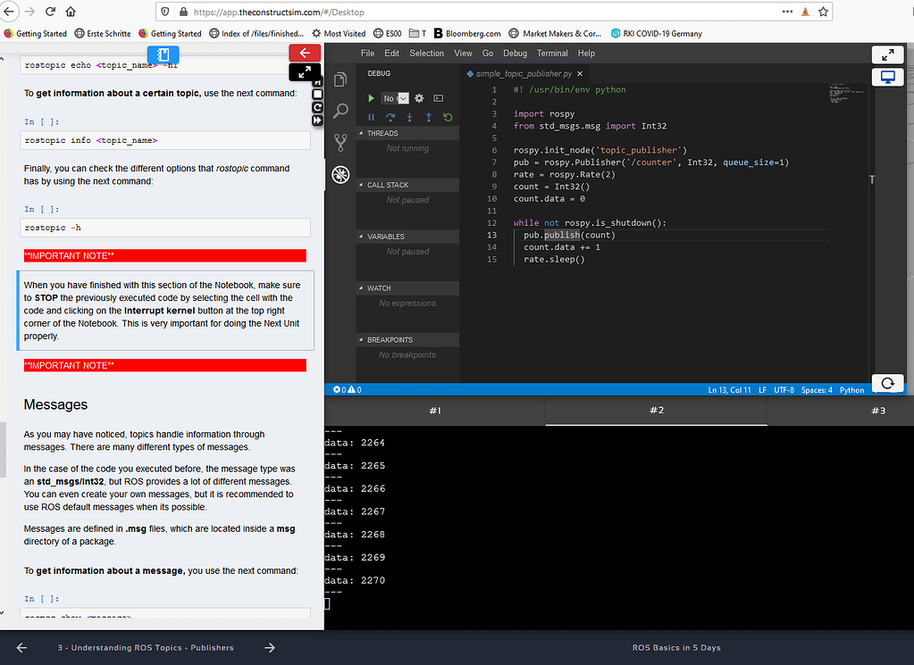 Exercise 3.1, "selecting the cell with the code and clicking on the ...