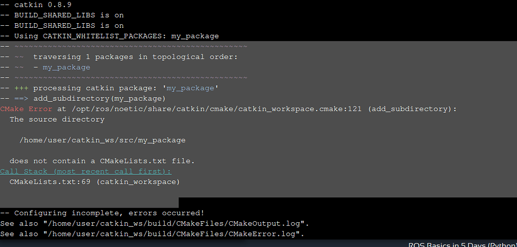 Example 3.1 CMake error - ROS2 In 5 Days Python - The Construct ROS Community