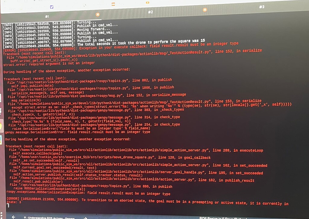 Problem with Exercise 9.13 : cannot land a drone and result of the action doesn't appear - ROS ...