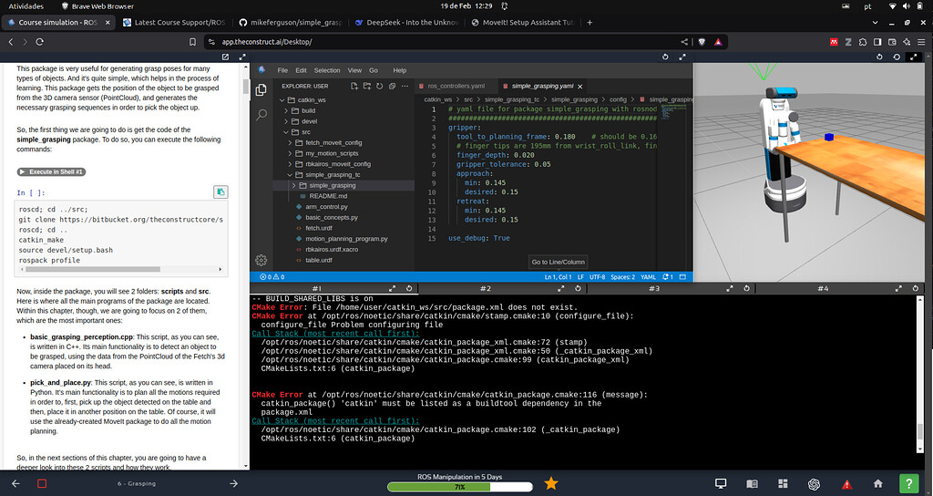 Unit 6 - Grasping - catkin_make problem - ROS Manipulation In 5 Days - The Construct ROS Community