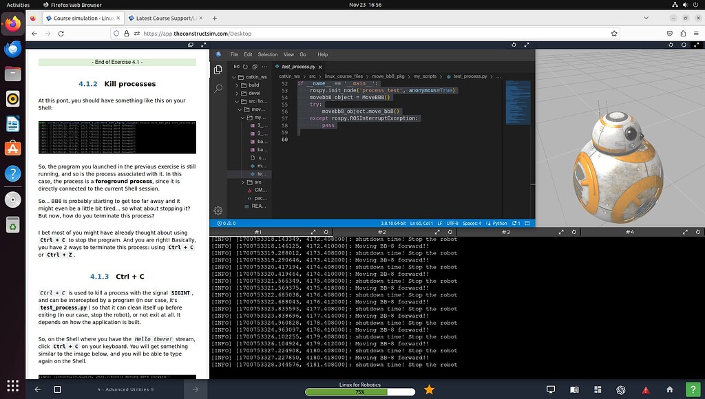 Unit 4 Exercise 4.1 robot doesn't move & shuts down - Linux for Robotics - The Construct ROS ...