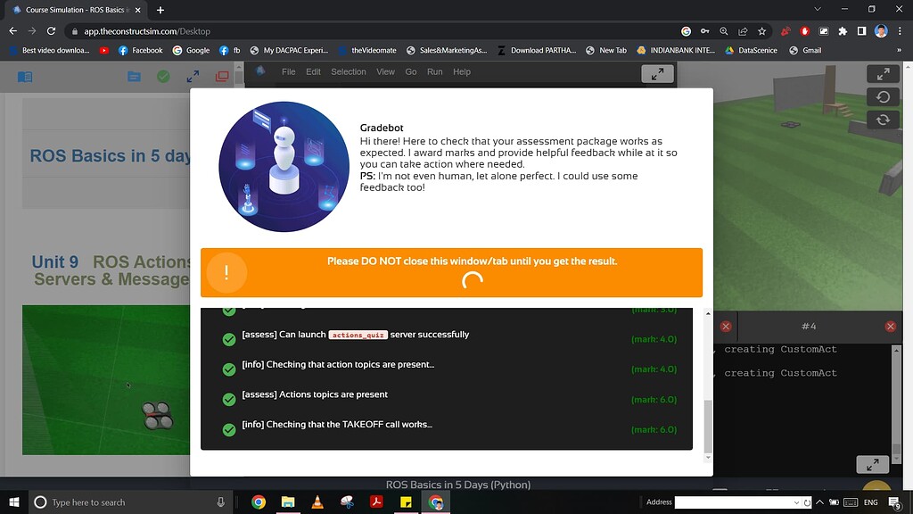 Actions Quiz: Gradbot assessment is stuck for more than an hour - ROS Basics In 5 Days (Python ...