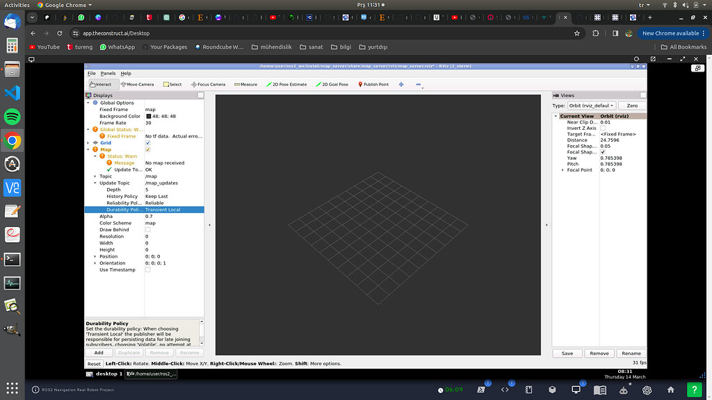 RViz did not receive map - ROSDS Support - The Construct ROS Community